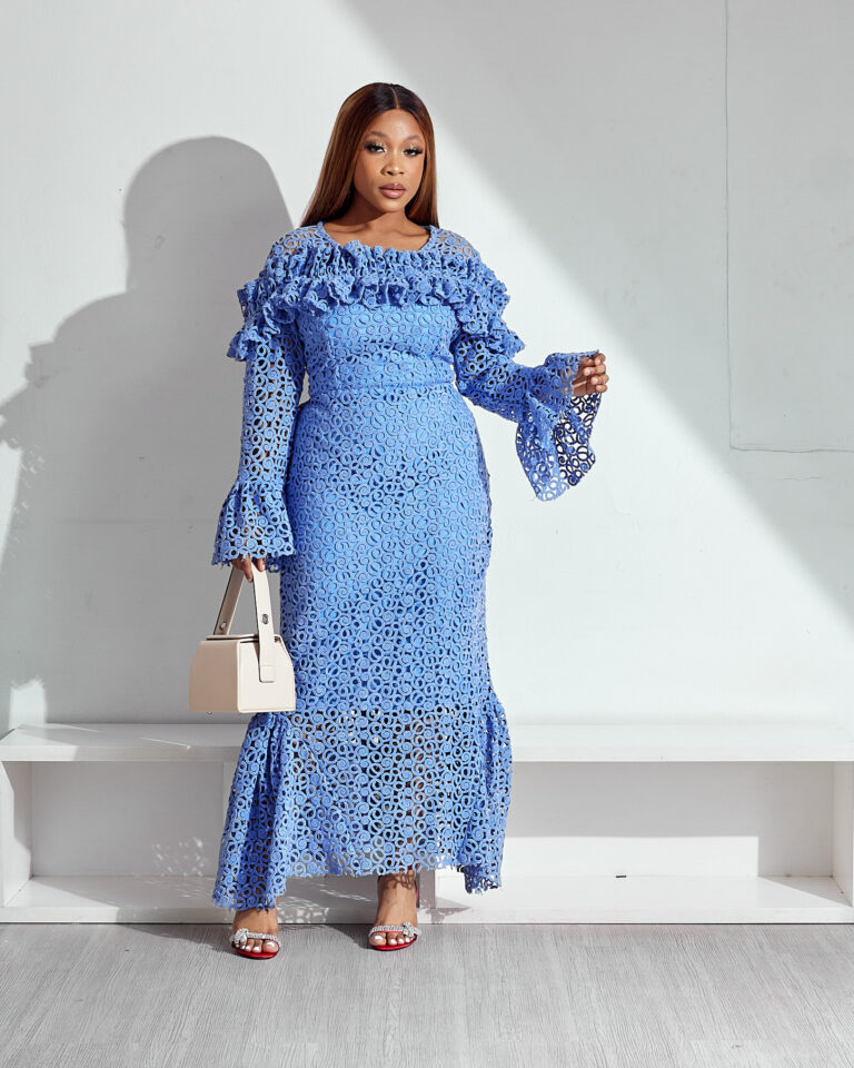 (2FOR40K) SASHES X HIDES BLUE GUIPURE FLORAL CUT WITH FRILL CHEST FLARE ...
