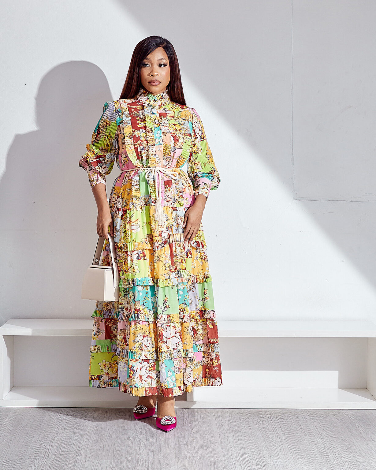 POG YELLOW PAISELY MULTI PLEAT SHIRT DRESS - Debrasgrace
