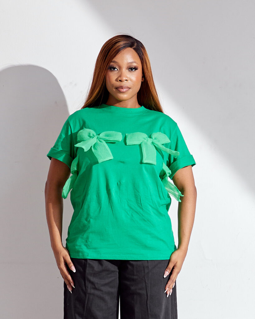 (BARGAIN SHOP)AIK GREEN BOW DETAIL TEE SHIRT - Debrasgrace