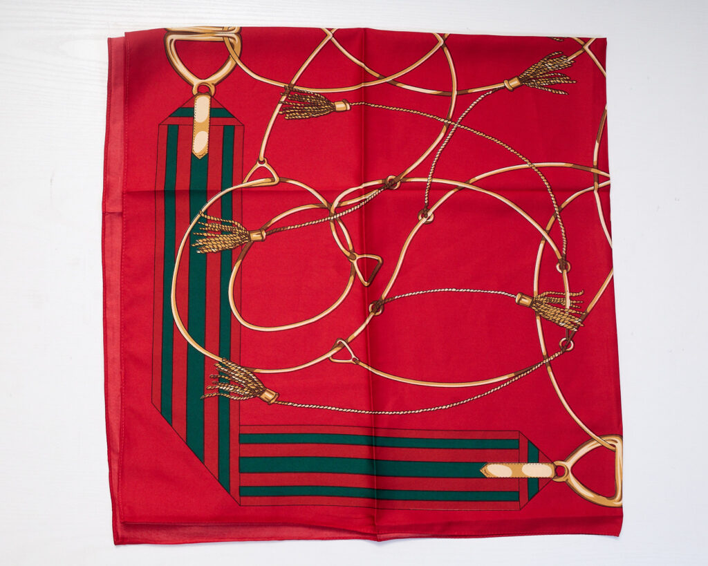 RUSSIAN RED & GREENRED HORSEBIT PRINT SCARF - Debrasgrace