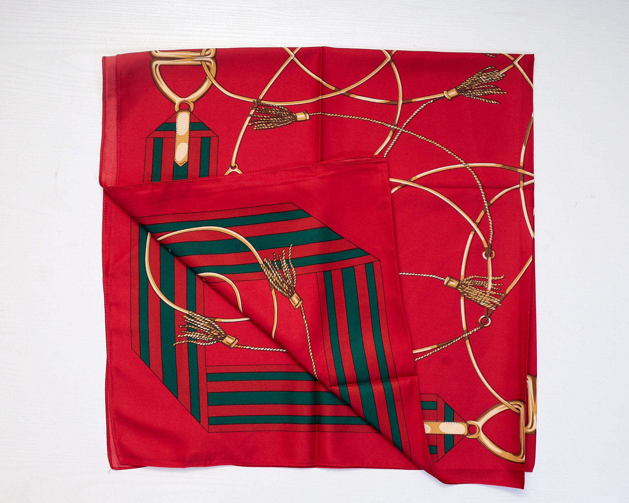 RUSSIAN RED & GREENRED HORSEBIT PRINT SCARF - Debrasgrace