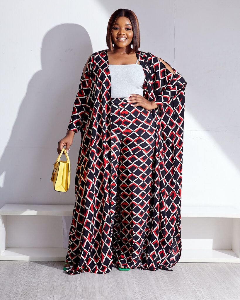SASHES X HIDES BLACK & RED DIAMOND PRINT PANT & KIMONO SET - Debrasgrace