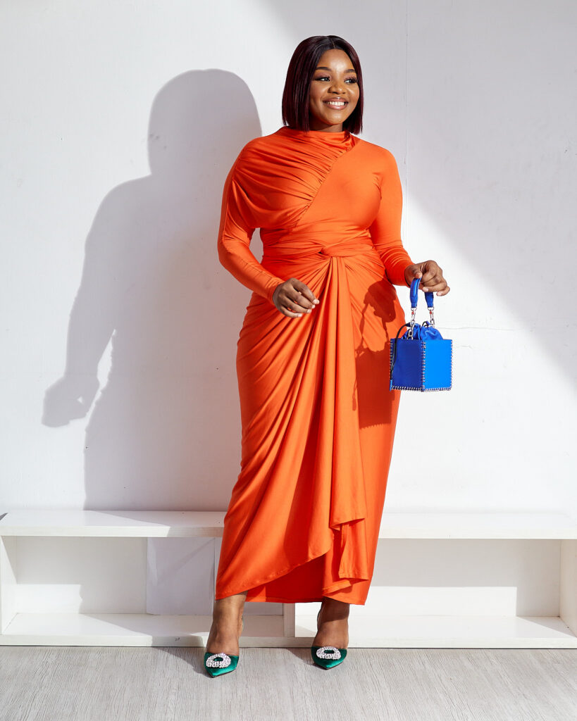 SASHES X HIDES ORANGE STRETCH DRAPED BLOUSE & WRAPPER SET - Debrasgrace