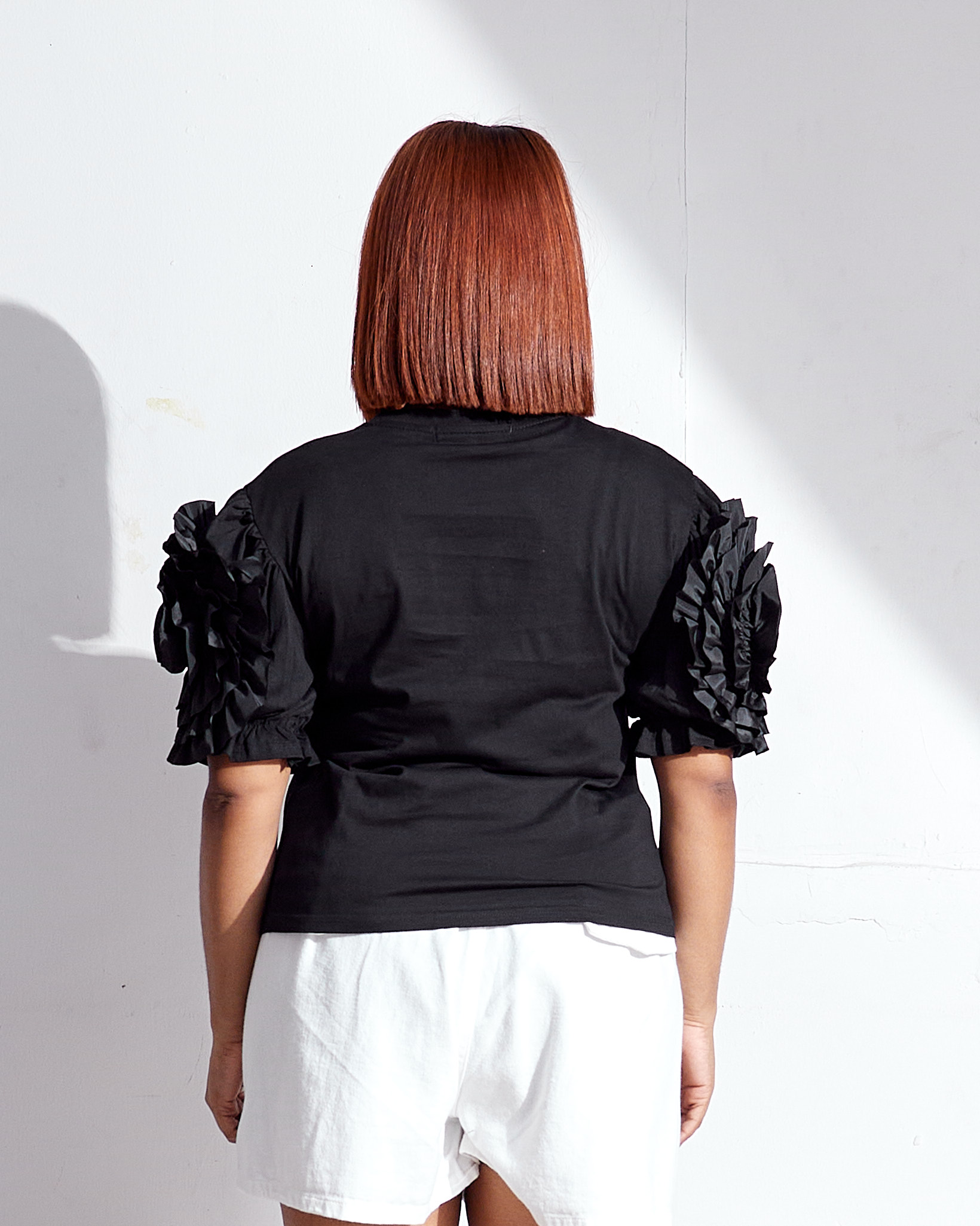 POG BLACK RUFFLE SLEEVES TEE - Debrasgrace