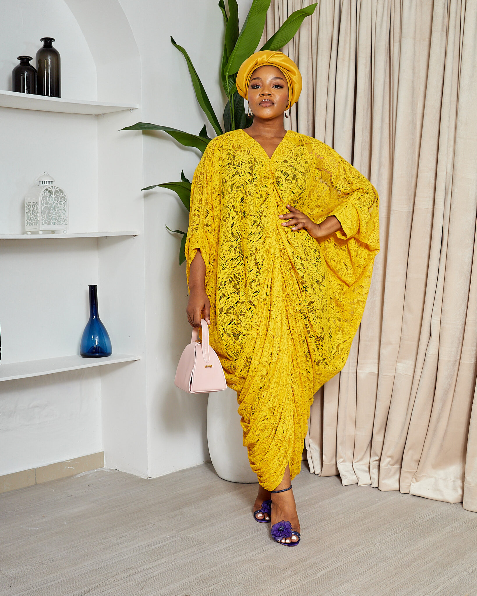 SASHES X HIDES CUSTARD CHANTILLY MID DRAPE CAFTAN - Debrasgrace