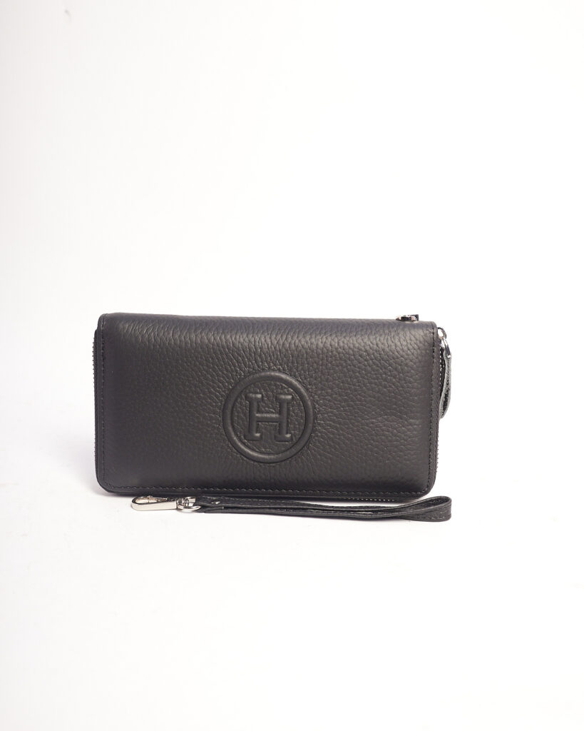 BLACK 1341 EMBOSSED H LOGO WALLET - Debrasgrace