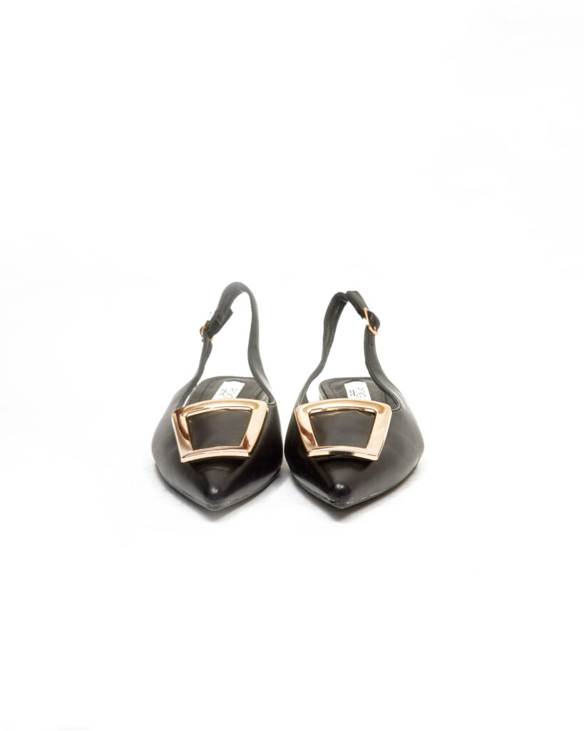 POG BLACK AKOWE GOLD SQUARE BUCKLE SLING BACK MINI HEEL SHOES - Debrasgrace